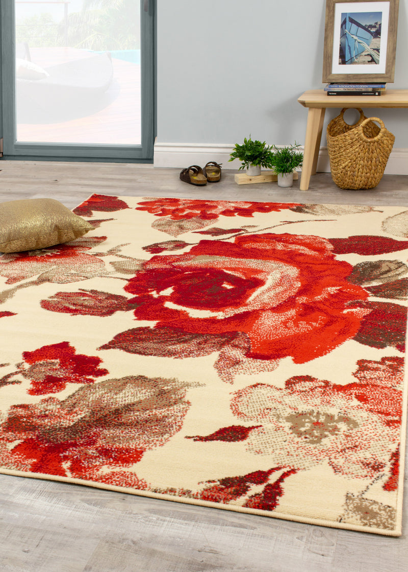 Fiona 5'3" X 7'4" Vintage Rug - Cream Red Area Rug | Léon